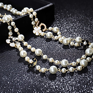 Designer Imitation Pearl Neckalce Camellia Flower Number 5 Long Layered Charm Sweater Neckalce for Women