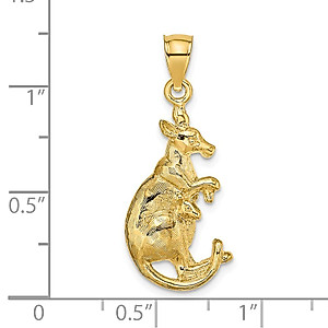 Solid 14k Yellow Gold 2-D KANGAROO WITH BABY IN POUCH Charm Pendant - 26mm x 13mm