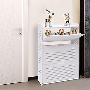 LUOSHALIYA Shoe Storage Cabinet, 3-Layer Shoe Organizer 19.29(L) x6.69(W) x42.91(H) inches, White Tipping Shoe Cabinet for Entryway, Living Room, Bedroom
