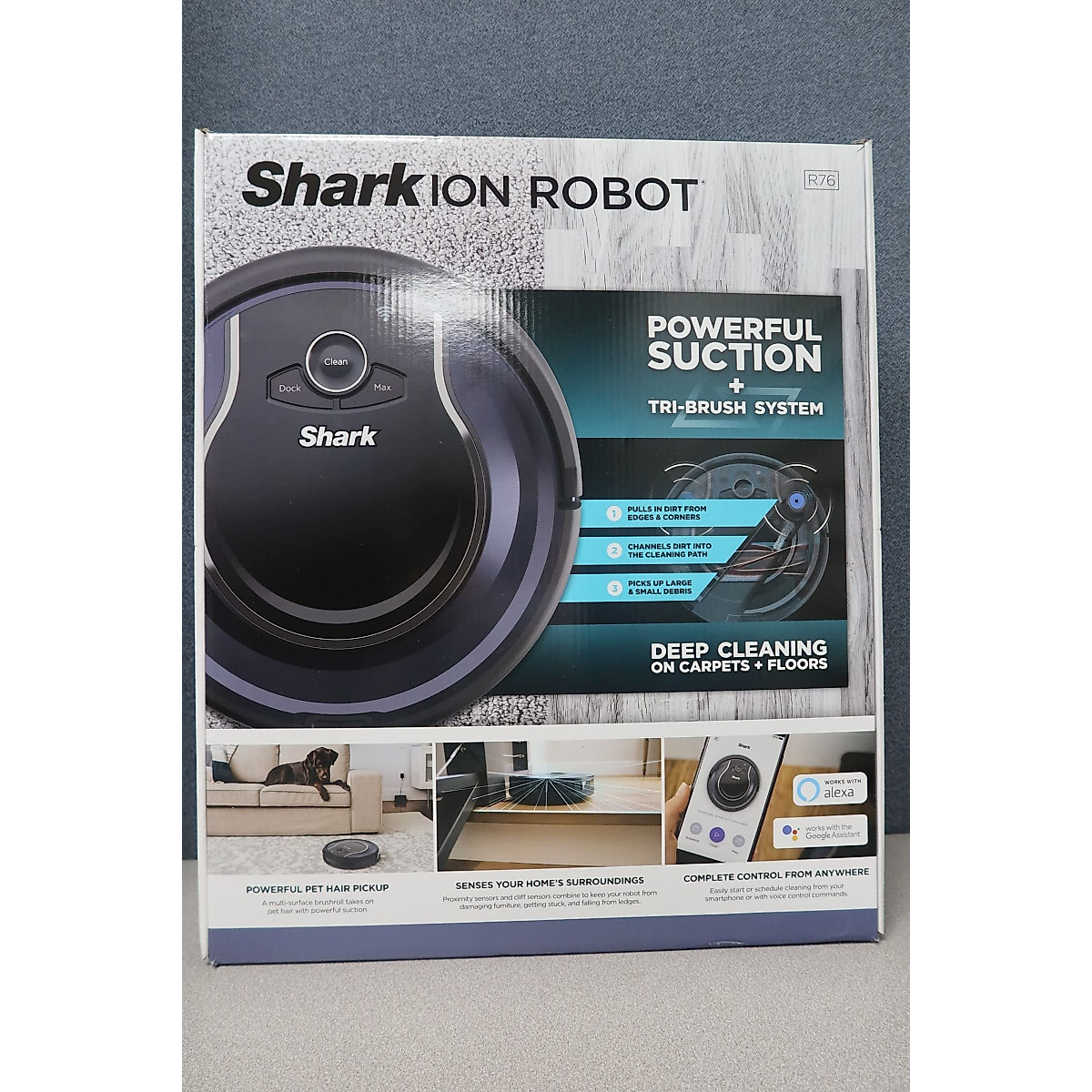 Shark ION Robot Vacuum RV761 with Wi-Fi and Voice Control, 0.5 Quarts, in Black and Navy blue