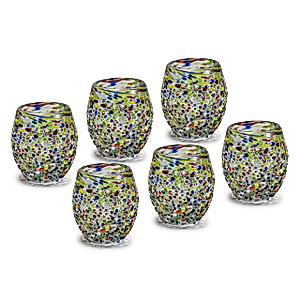 Mexican Hand Blown Glass Confetti Barrel Tequila - Whisky - Vodka Shots - Tequilero de Vidrio Soplado Barril Confeti Original Artisan (6 Pack)