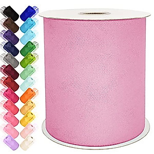 Tulle Fabric Rolls 6 Inch by 200 Yards (600 FT) Ribbon Netting Spool for Tutu Skirt Wedding Baby Shower Birthday Party Decoration Gift Wrapping DIY Crafts (Pink)