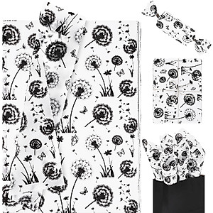 120 Sheets Black Dandelion Tissue Paper, 20x14 Inches, Vintage Wildflower Wrapping Tissue Paper Retro Floral Black Dandelion Printed Art Decorative Tissue for Spring Wedding Gift Wrapping Supplies