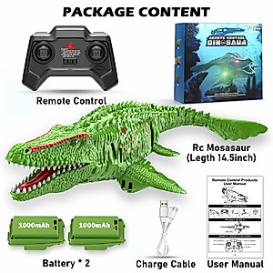 HScopter Remote Control Dinosaur, 2.4G Water Toys RC Boat with Light Module Batteries Boat for Swimming Pool Lake Bathroom Bath Birthday Party Kids Boys Girls