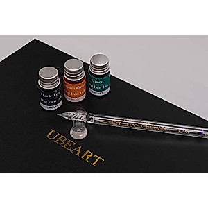 UBEART Glass Dip Pen Set,28 Pieces Calligraphy Set Includes 24 Color Inks Cleaning Cup Pen Holder 2 Crystal Glass Pens,Calligraphy Kit Ideas for Birthday Graduation Gifts Beginners