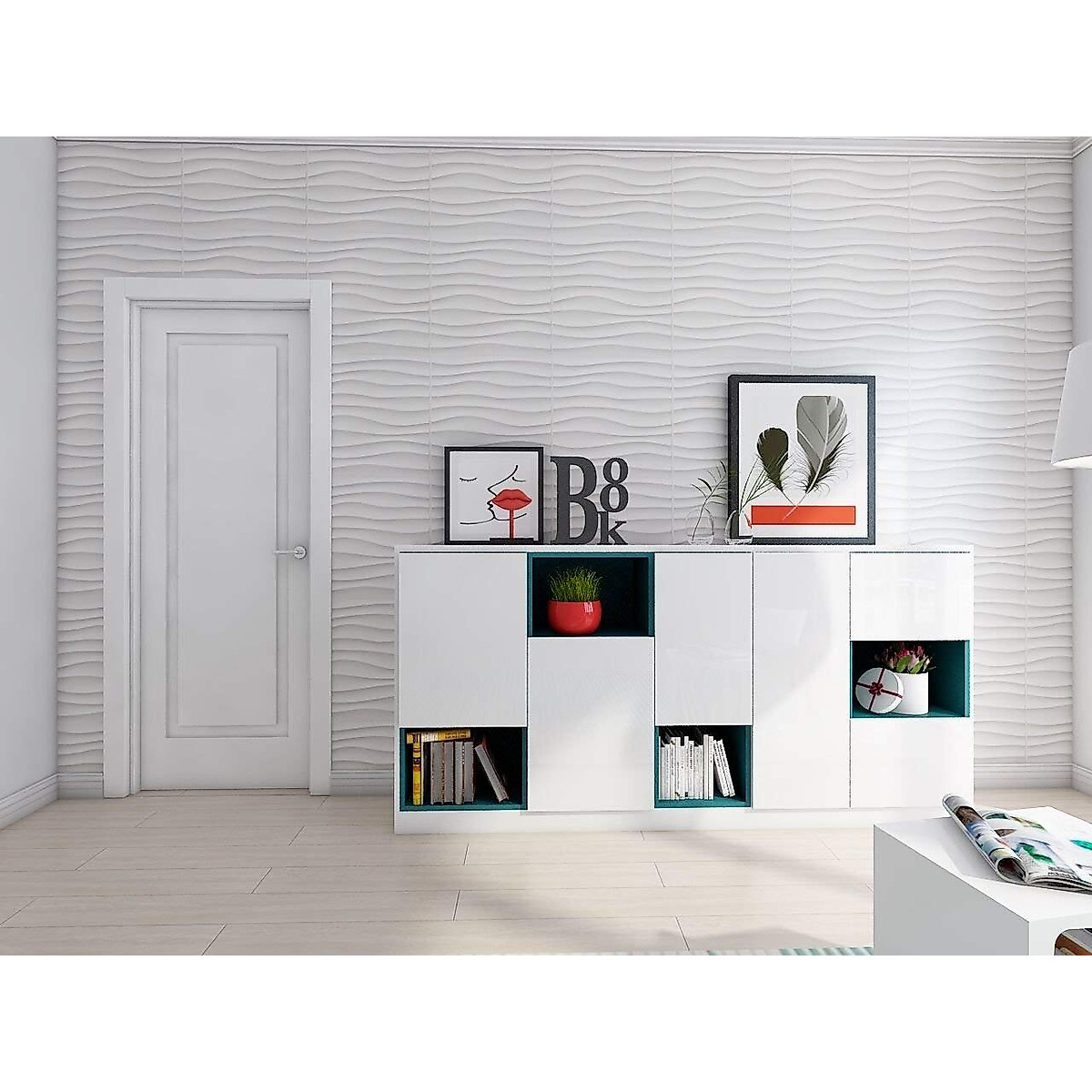 Art3d Plastic 3D Wall Panel PVC Wave Wall Design, White, 19.7" x 19.7" (12-Pack)