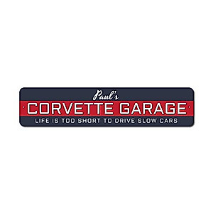Corvette Garage Sign, Custom Sign for Dad's Corvette Sign, Chevy Garage Decor, Chevy Car Collector Aluminum Sign - 6" x 24"