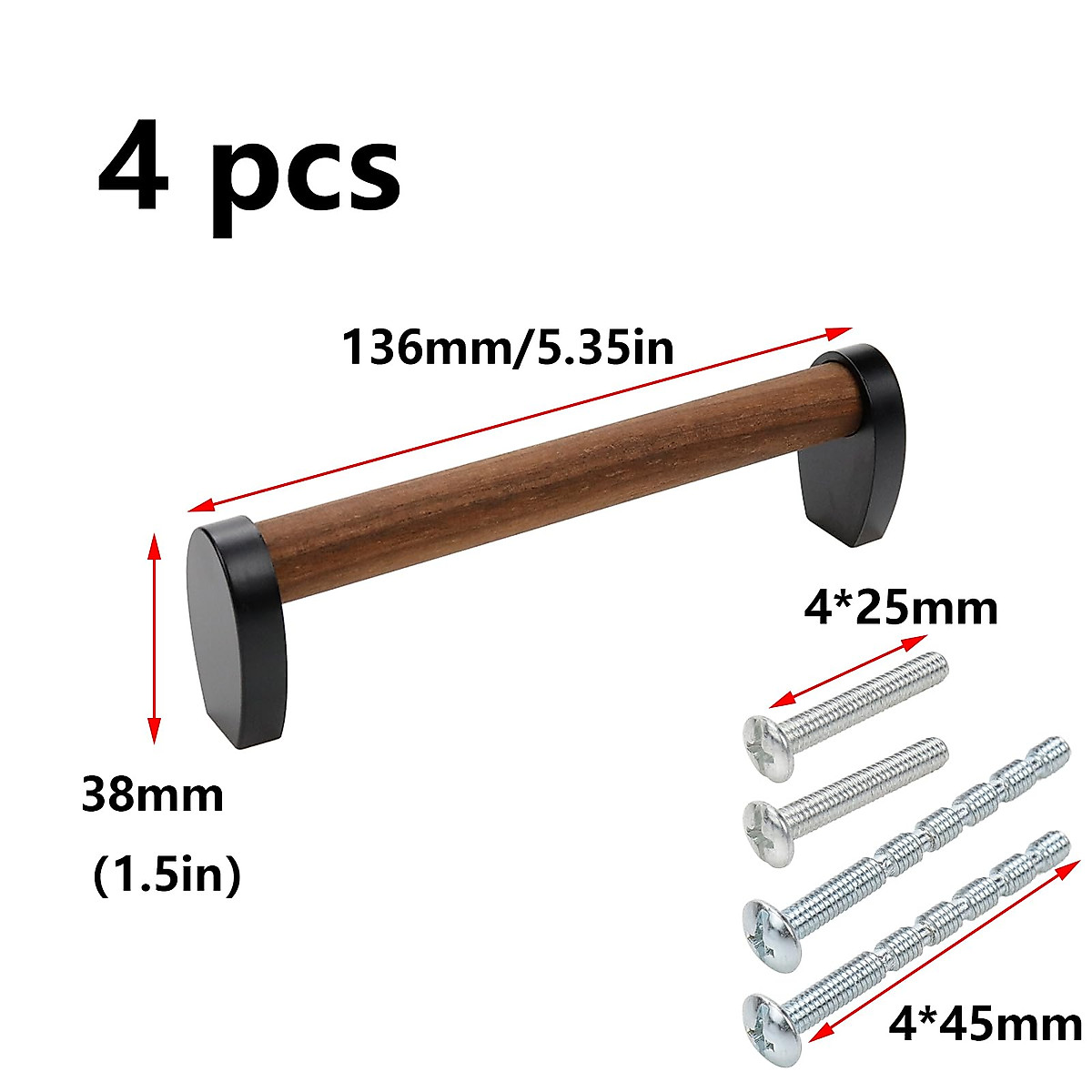 Antrader Cabinet Pulls,Walnut Wood Cabinet Handles, Hole Centers:5"(128mm),Pack of 4