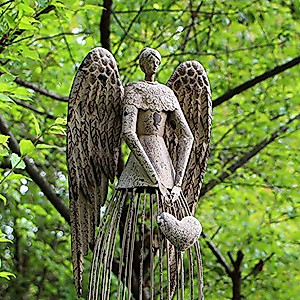 E-view Antique Metal Angel Garden Statue - Weather Resistant Indoor Outdoor Sculptures Yard Lawn Patio Art Decor Guardian Angel for Mother 32" H