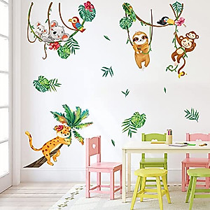 decalmile Jungle Animals Wall Decals Monkey Koala Leopard Wall Stickers Baby Nursery Kids Room Living Room Wall Decor