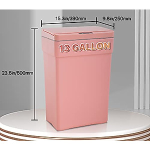 GINMAON 13 Gallon Trash Can Automatic Kitchen Trash Can, Plastic Large Capacity Garbage Can Bathroom Rubbish Can with Lid, Smart Trash Can Waste Bin for Narrow Space, Pink