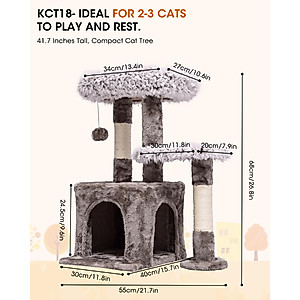 Cat Tree-Cat Tower Multi-Level Interactive 26.8 Inch Small Cat Tree Tower with Scratching Post for Climbing, Resting, and Claw Sharpening Sturdy Cat Furniture-White & Gray