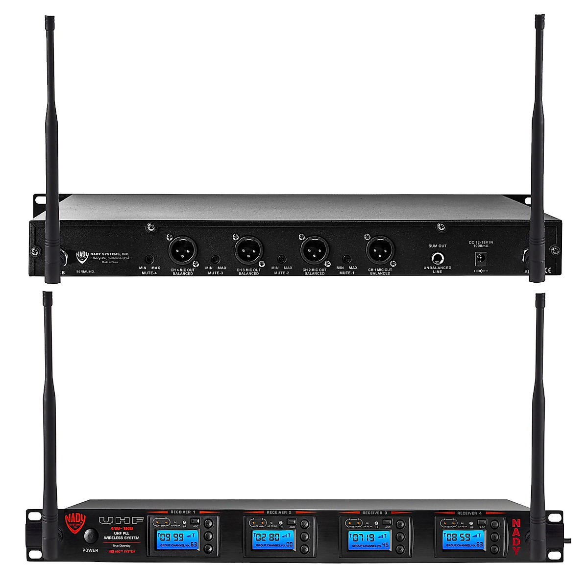 Nady 4W-1KU LT Quad True Diversity 1000-Channel Professional UHF Wireless System with 4 Lapel/lavalier Microphones – AutoScan – Automatic Transmitter Pairing – True Diversity – All Metal Construction