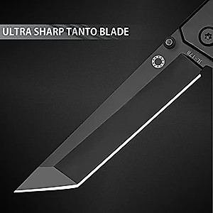 NedFoss Pocket Knife, 8'' Tanto Hunting Folding Knife with Glass Breaker, Slingshot, Pocket Clip, Survival Knife for Emergency Rescue Situations, Home Improvements, Cool Knives for Men