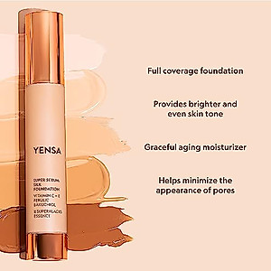 YENSA Super Silk Foundation - Full Coverage, Age-defying complex of Vitamin C, E, Ferulic, and Bakuchiol Oil (Light Medium 1) 1.0 fl oz