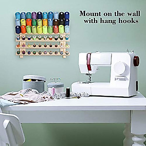 MOOACE 60 Spool Sewing Thread Rack with Hanging Hook, Wall Mounted Wooden Thread Holder Organizer for Embroidery, Hair Braiding, Sewing