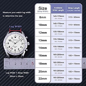 WOCCI 14mm Lug Width, Elegant Watch Band, Genuine Leather Replacement Strap with Silver Buckle (Black)