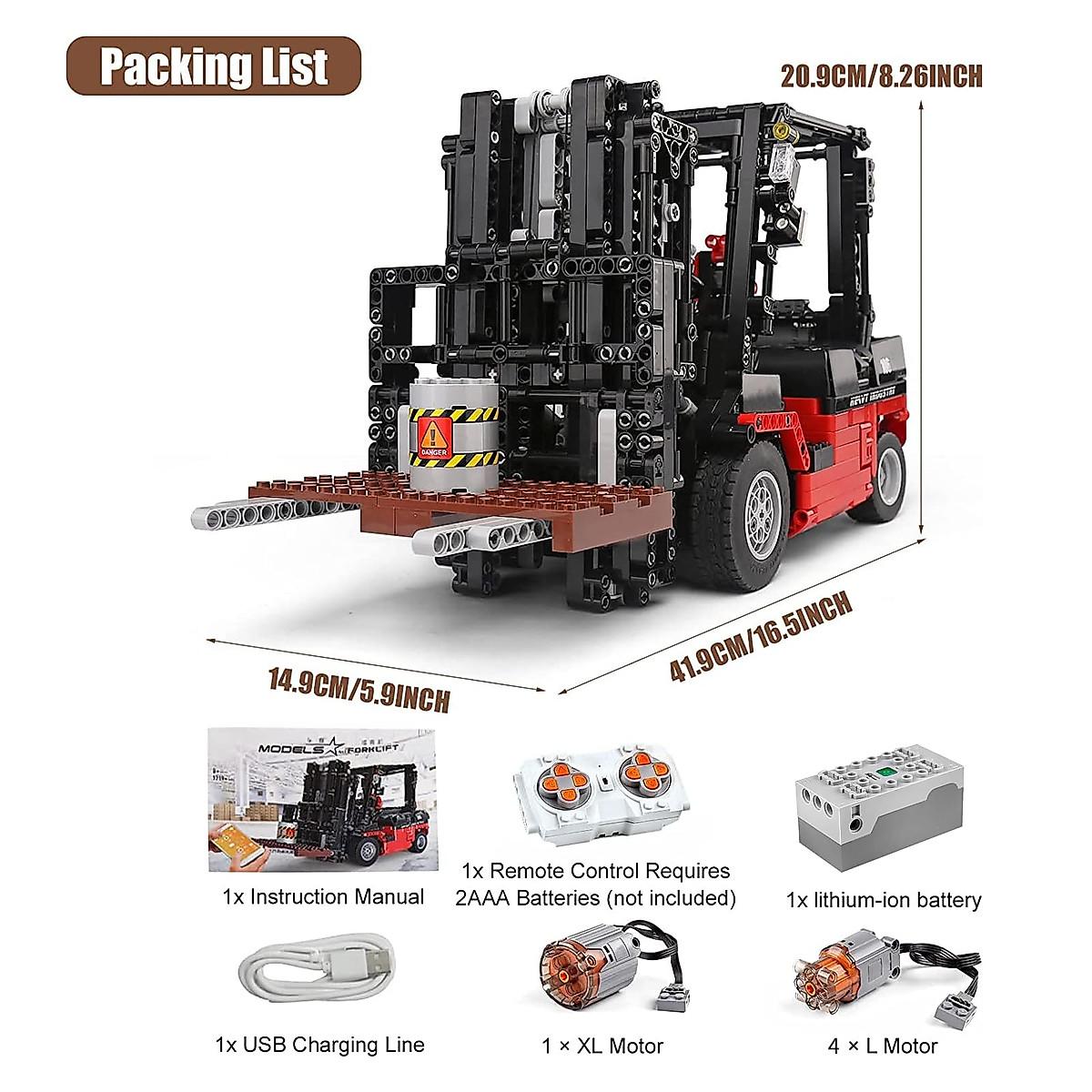 Mould King 13106 Forklift Truck Building Block Kit, MOC Remote Control Heavy-Duty Shelf Lifted Truck Model Toy, Gift Toys for Kids Age 8+/ Adult (1,719 Pieces)