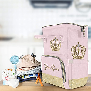 FELIZSTORE Personalized Diaper Bag Backpack - Baby Girl Diaper Bag Backpack for Dad Boy Men with Name - Princess Gold Crown Diamond