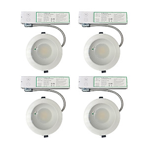 E2 Lighting Commercial Downlight, 6 Inch LED Panel, 3 CCT Tunable, Wattage Tunable 8W/12W/16W, 3000K/4000K/5000K, 15W Emergency Battery Backup, 90 Mins, 4 Pack, AC 100-277V, Recessed Light