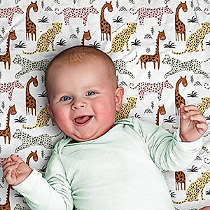 Aenne Baby Muslin Swaddle Blanket for Boys & Girls, Infant Toddler Quilt, Luxurious Wrap, Soft and Silky Stroller & Nursing Cover, Safari Animals Giraffe Cheetah Lion Blankie, Large 47"x 47", 1 Pack