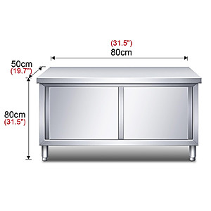 Stainless Steel Work Table Commercial Heavy Duty Prep Table Prep Table with Sliding Doors Kitchen Dining Room Worktop Storage Large Storage(80x50x80cm)