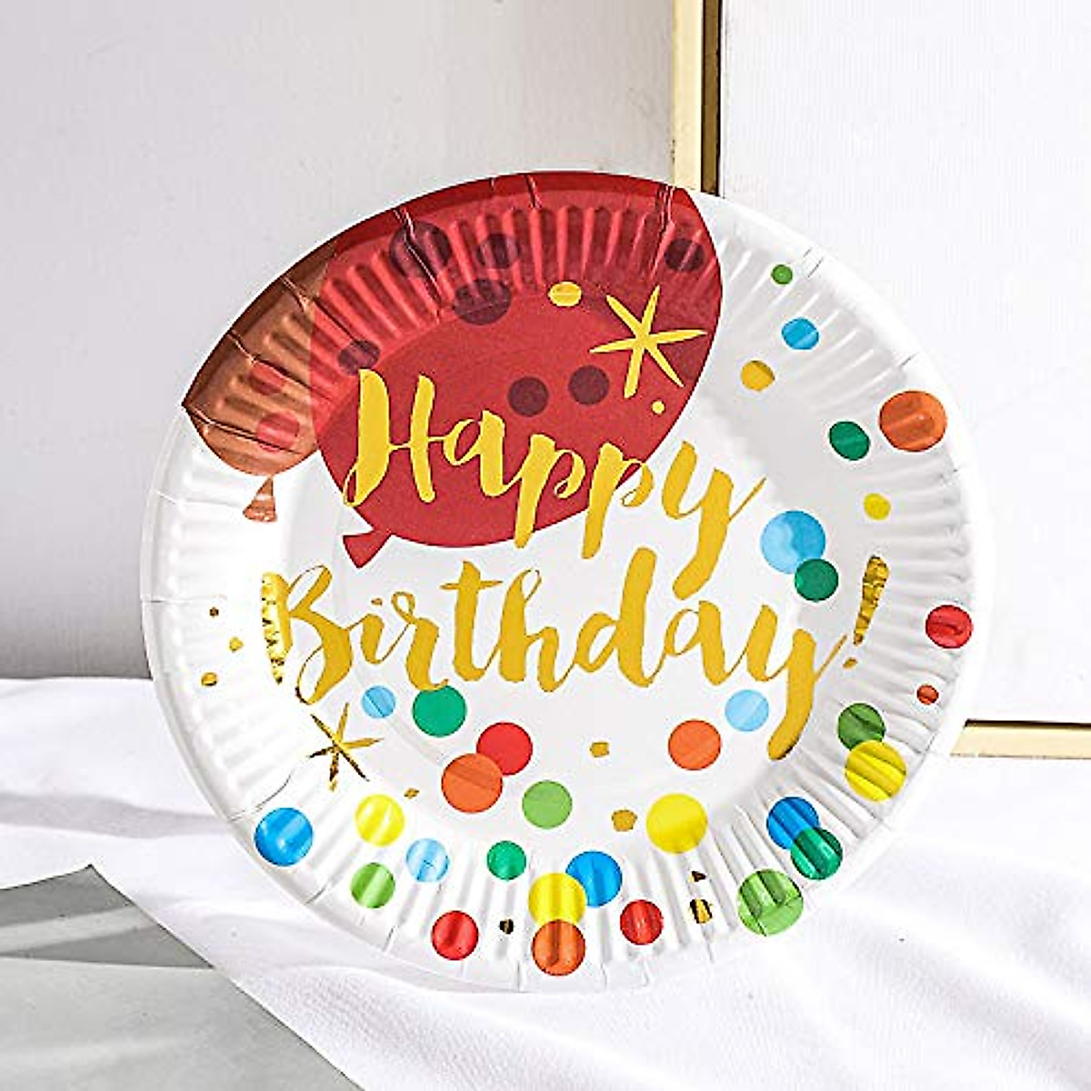 Rgontar 50 Pcs (7'') Happy Birthday Plates Colored Paper Plate Disposable Plate for Birthday Party Supplies