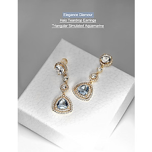 KZZENKI Sky Blue Created Aquamarine Earrings Gold Dangle Earrings for Women, Drop Chandelier Earrings Jewelry Trendy