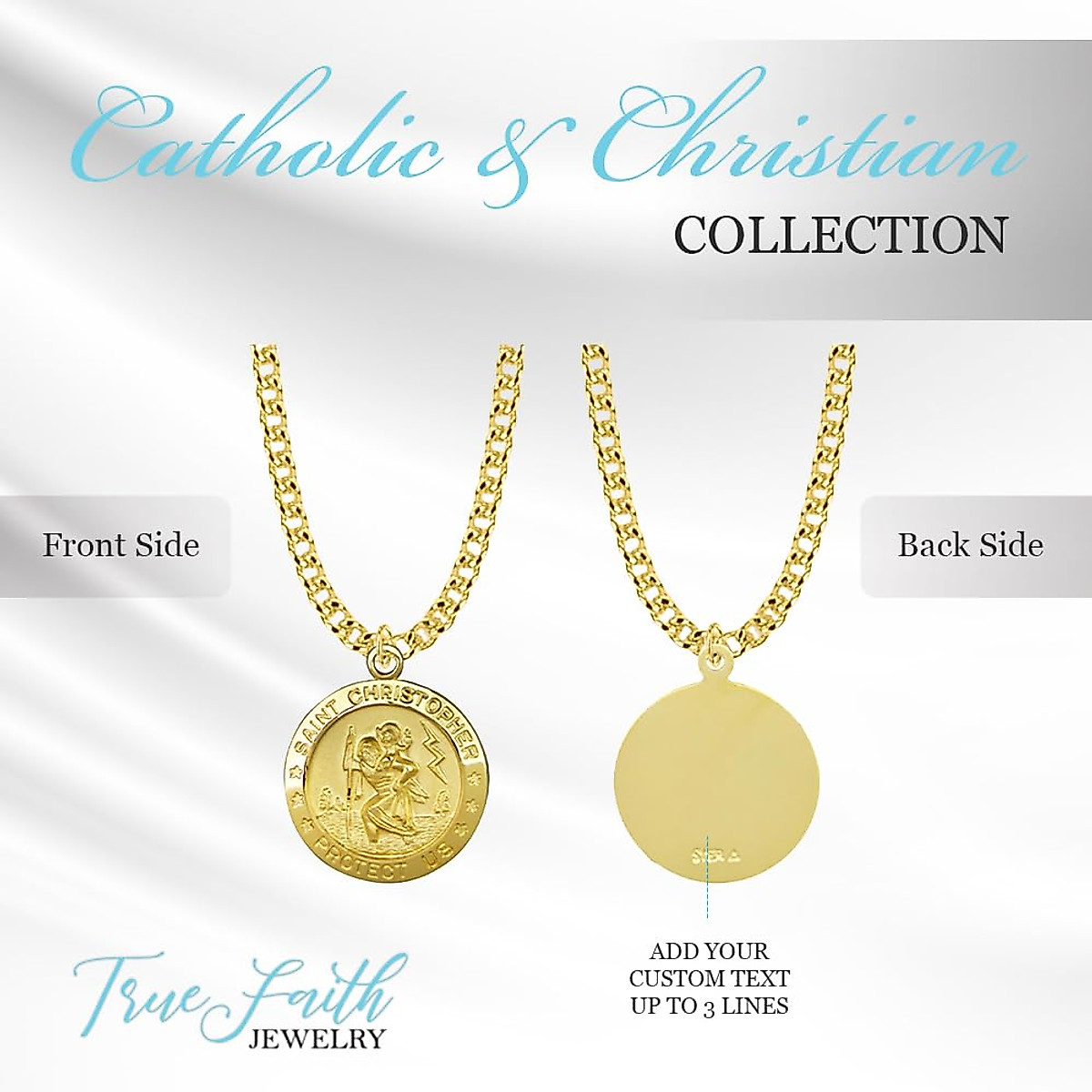 TrueFaithJewelry 14K Gold-Plated Sterling Silver Saint Christopher Medal Patron Saint Pendant Necklace Religious Jewelry, 3/4 Inch