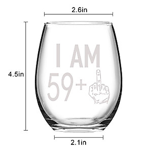 Wine Glass 59 + One Middle Finger 60th Birthday Gift for Men Women Funny Stemless Wine Glass Unique Gifts for Friend Wine Lover Turning 60 Perfect Party Decoration Big Capacity Better Sober Up 15Oz