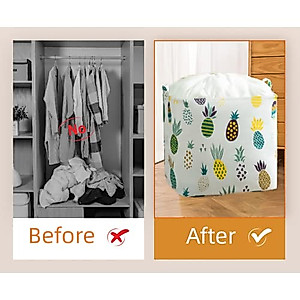 Collapsible Laundry Basket, 40L Laundry Hamper, 100L Closet Organizer, Canvas Clothes Toys Storage (White Set)