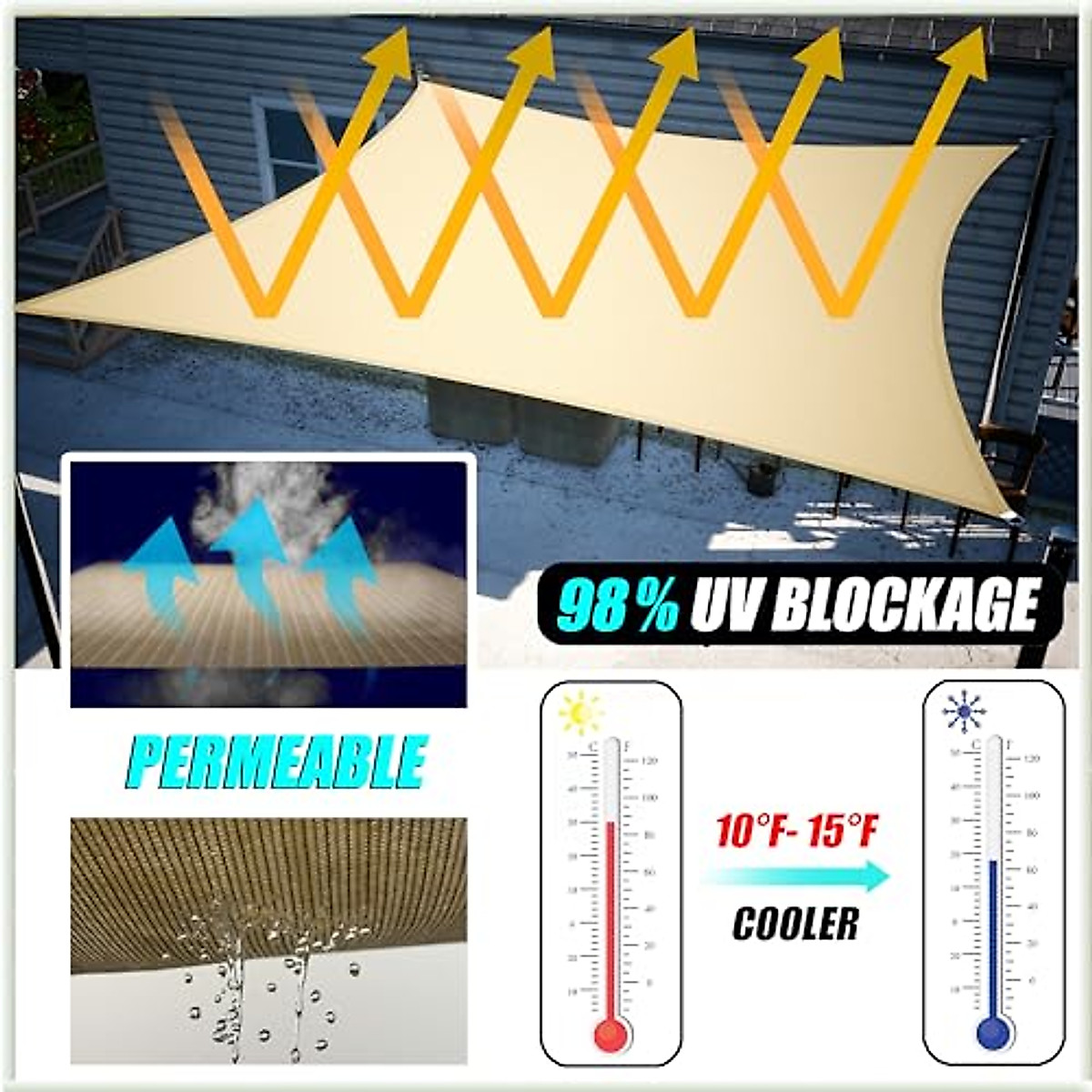 Amgo 12'x12' Beige Sun Shade Sail Canopy