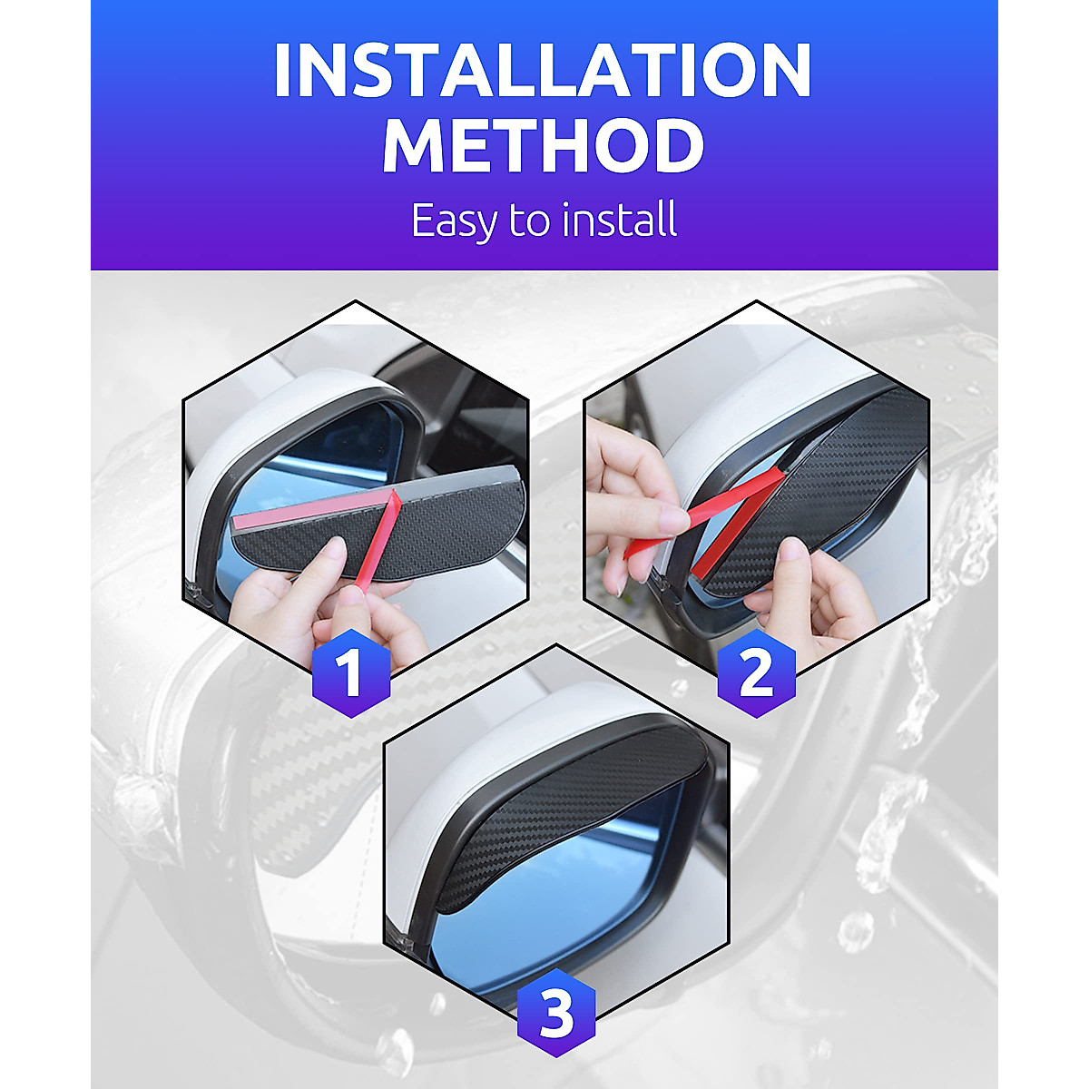 ESEWALAS 2 Pieces Carbon Fiber Eyebrow Side Mirror Rain Guard Sticker,Car Rear View Mirror Rain Visor Guard,Rear View Side Mirror Rain Eyebrow,Car Rear View Mirror Snow Ice Mirror Covers (Black)