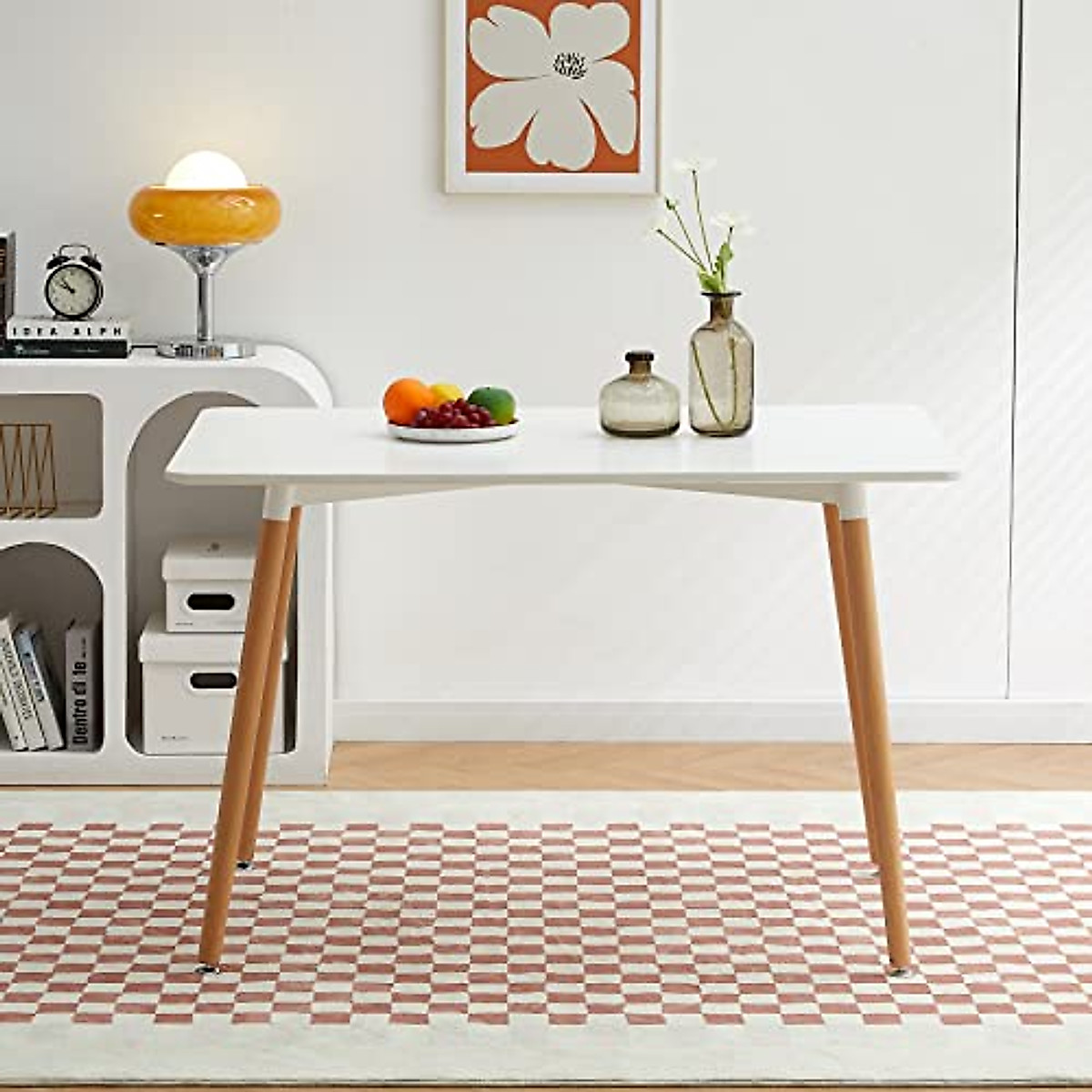 FMD White Rectangle Dining Table Mid Century Modern Wood Kitchen Table Office Desk 47" x 31.5"