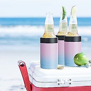 Charcy Insulated Can Cooler Tumbler, Stainless Steel 12oz Beverage Sleeve, Double Wall Can Coozie Insulated, Slim Can Insulated Koozie - Pink Blue