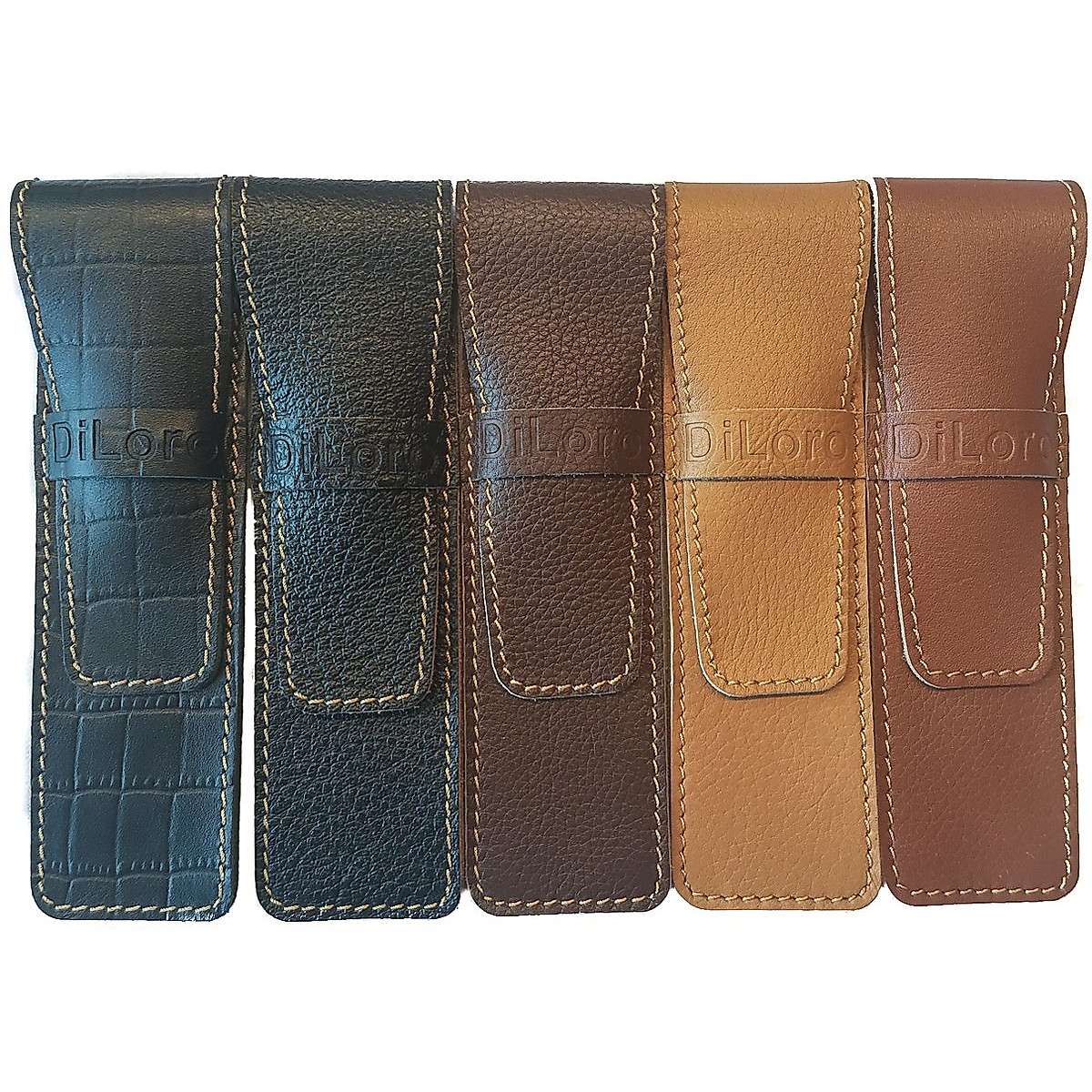 DiLoro Soft Full Grain Leather Pencil Fountain Pen Holder Case Pouch Light Brown