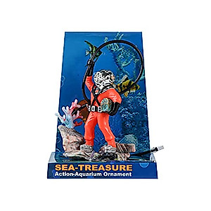 Mairuker Action Aquarium Ornament Diver with Hose Live Action Aerating Aquarium Air Bubbler Fish Tank Decorations [Orange]