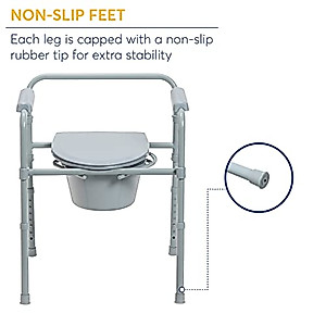 Drive Medical 11148-1 Folding Steel Bedside Commode Chair, Portable Toilet, Supports Bariatric Individuals Weighing Up To 350 Lbs, with 7.5 Qt. Bucket and 13.5 Inch Seat, Grey