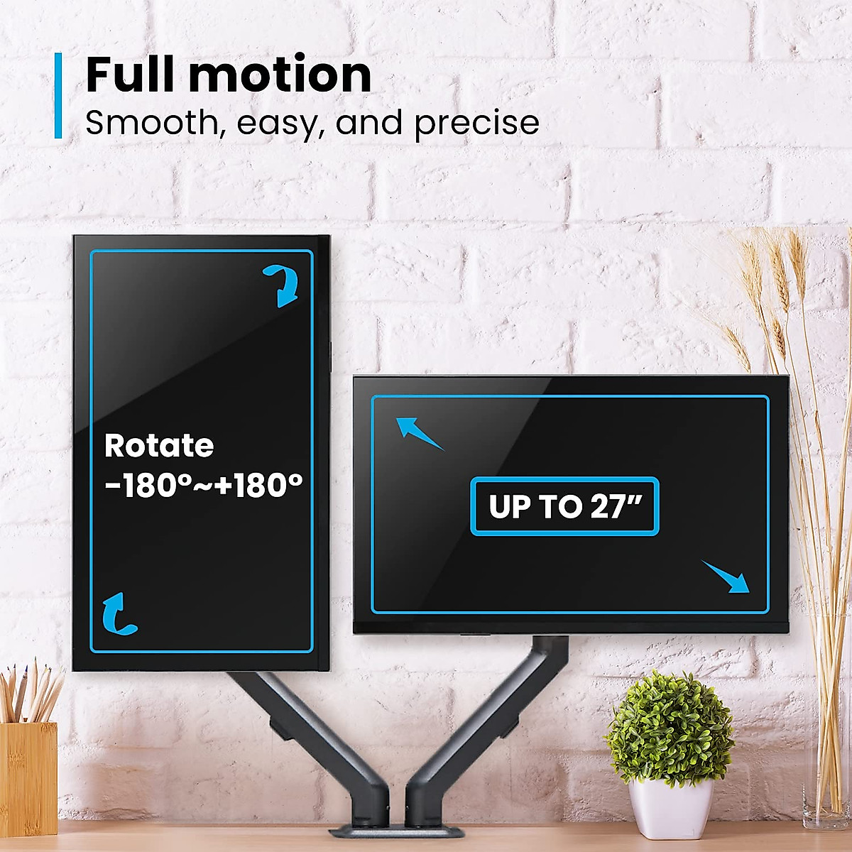 EVEO Premium Dual Monitor Stand 14-27" - Ergonomic Monitor Stands for 2 Monitors, Dual Monitor Mount Desk, Swivel VESA Bracket, Computer Monitor Stand, Dual Monitor Stand for Desk - Easy to Setup