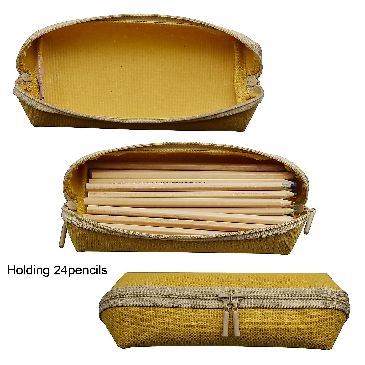 enyuwlcm Canvas Stationery Stylish Small Pencil Pouch and Slim Pencil Case with 2 Zippers 1 Pack Yellow