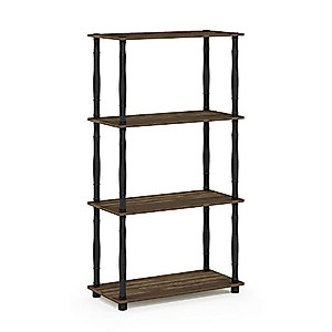 Furinno Turn-N-Tube 4-Tier Multipurpose Shelf Display Rack, Classic Tubes, Columbia Walnut/Black