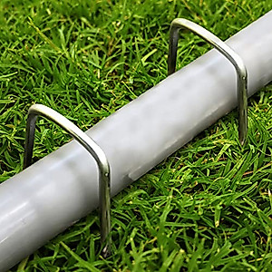 Zevlux Landscape Staples 4 Inch 50Pcs 12 Gauge Garden Stakes, Heavy Duty Galvanized Garden Staple for Fences, Lawns, Weed Barriers, and Landscape Fabrics, Netting, Irrigation Hose, Floor Mats (4inch)