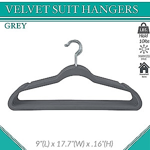 Simplify Slim Velvet Clothes Hangers | 100 Pack | Non-Slip | Shirts | Suit | Pants | Dresses | Garments | Closet Storage & Organization | Durable | Grey