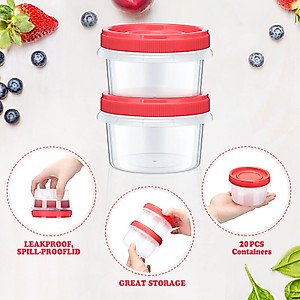 Cunhill 20 Pcs Food Storage Containers Freezer Containers for Food Round Plastic Containers with Screw Lids Clear Stackable Food Containers for Kids, Freezer and Dishwasher Safe(Red, 10 oz)