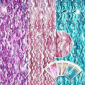 Jutom 6 Pieces Foil Fringe Backdrop Party Fringe Curtain 3.3 x 6.6 ft Tinsel Streamer Backdrop for Graduation Ocean Sea Birthday Wedding Baby Shower Holiday(Light Purple, Light Pink, Blue Green)
