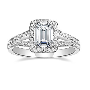 Mameloly 2CT Engagement Rings for Women Emerald Cut Cubic Zirconia Wedding Band Curved Halo Promise Rings for Her Size 6