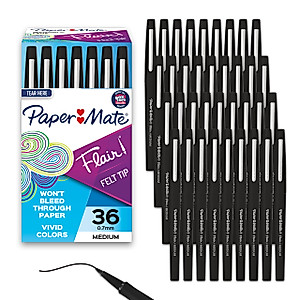 Paper Mate Flair Felt Tip Pens, Medium Point (0.7mm), Black, 36 Count