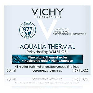 Vichy Aqualia Thermal Mineral Water Gel Moisturizer for Face with 97% Natural Origin Hyaluronic Acid, Dermatologist Recommended for 48-hr Hydration, Mineral Oil & Paraben-Free, 1.69 Fl. Oz
