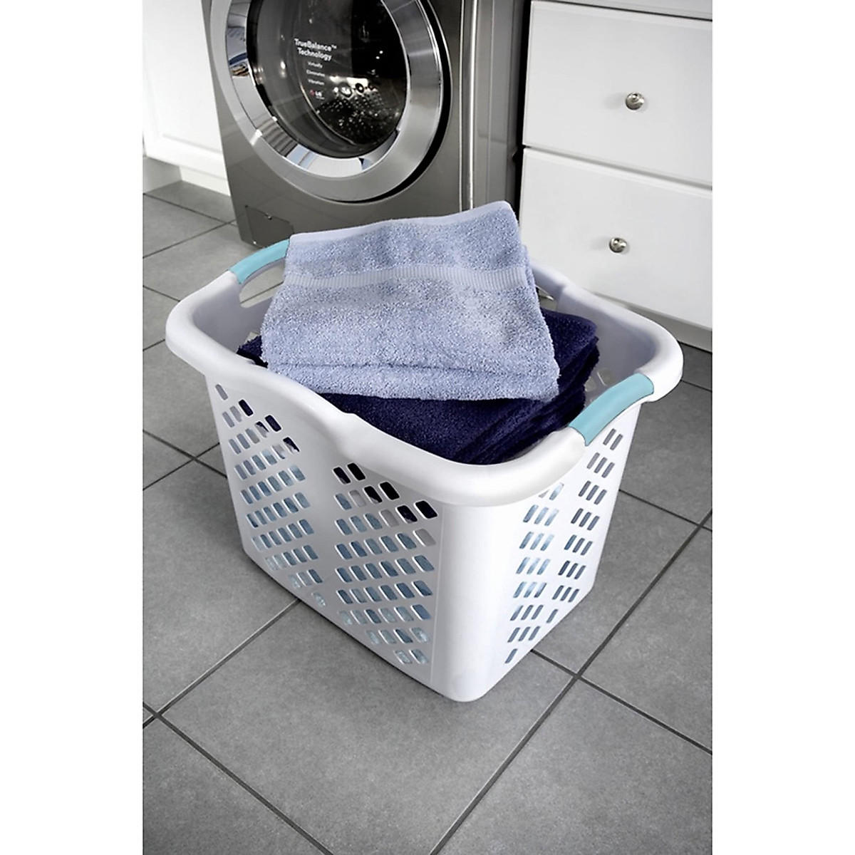 EGEN Home Logic 2 Bushel Lamper Laundry Basket with Silver Handles, White