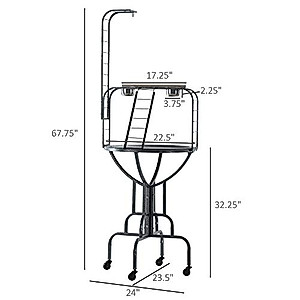 PawHut Rolling Bird Perch Play Stand with Universal Wheels, Wooden Perch Ladders, & Stainless Steel Feeding Cups, Grey